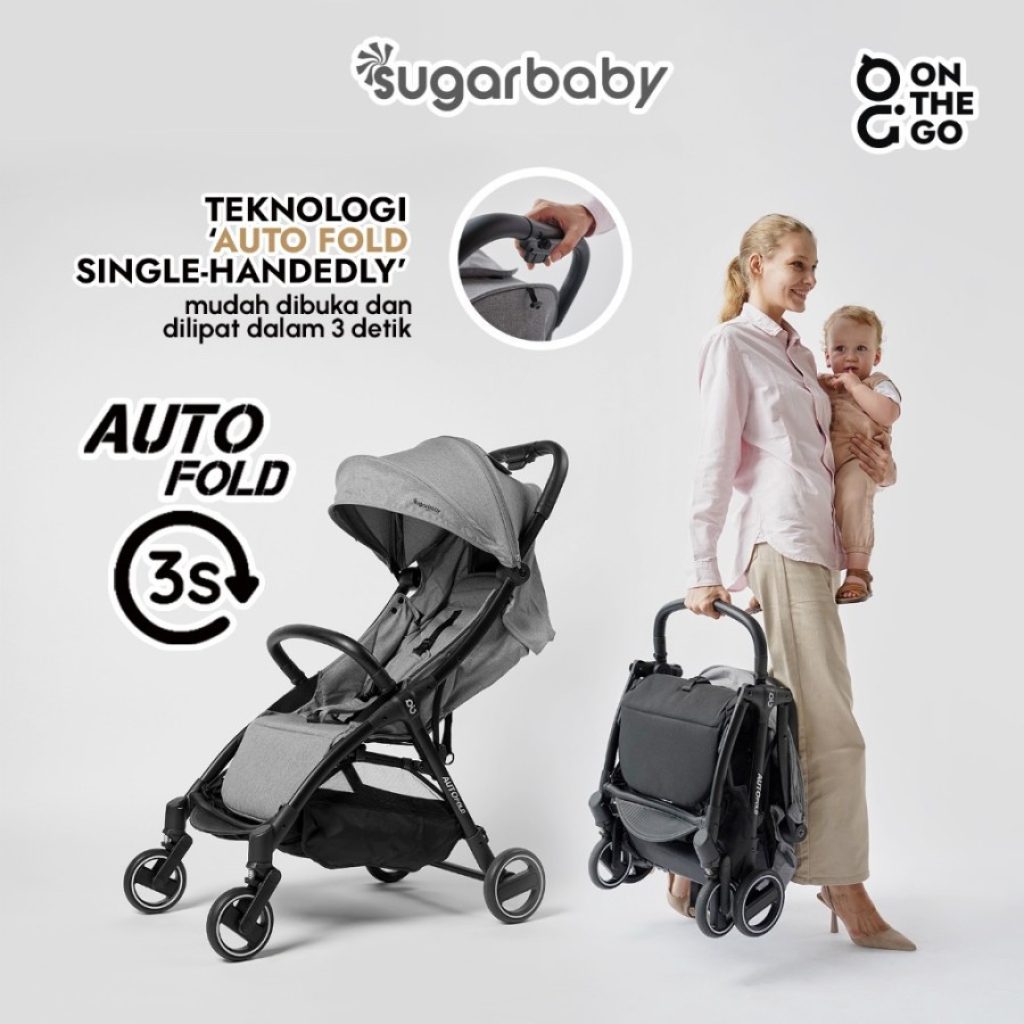 Sugar Baby On The Go Stroller Autofold - Black Grey - KIDDY.ID SURABAYA