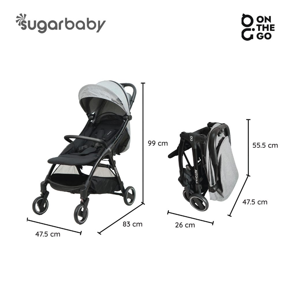 Sugar Baby On The Go Stroller Autofold - Black Grey - KIDDY.ID SURABAYA
